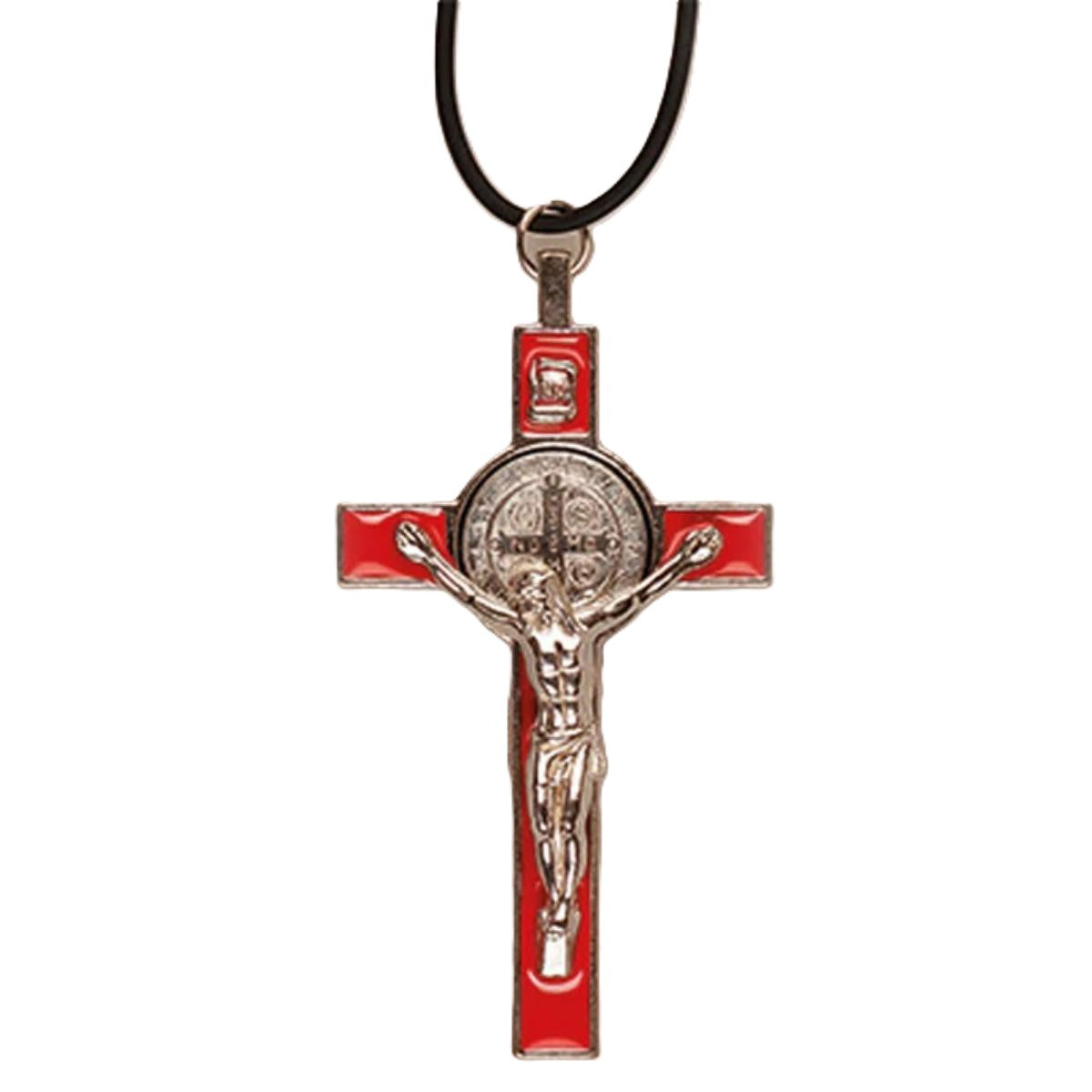 St Benedict Crucifix - Red Enamel 3 Inches / 7.5cm High With Adjustable ...