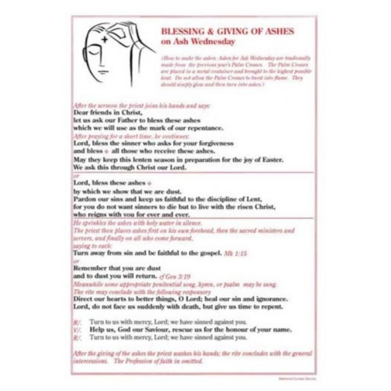 Blessing of Ashes on Ash Wednesday, A4 Size Laminated Altar Card ...