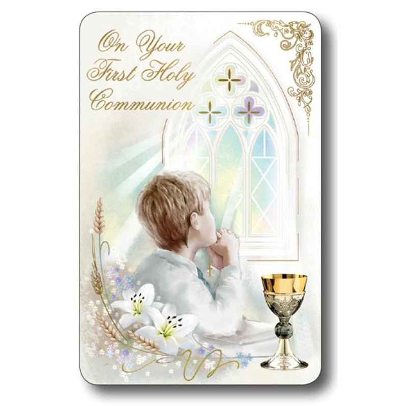 First Holy Communion Laminated Prayer Card for a Boy - Chalice Design ...