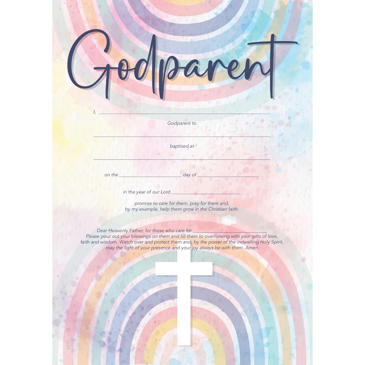 Godparent Certificate - Cross and Rainbow Design With a Godparent ...