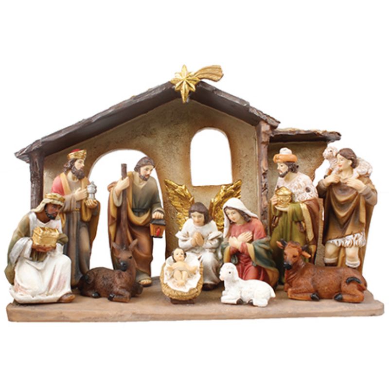 Nativity Crib Set, 11 Handpainted Resin Figures 10cm / 4 Inches High ...
