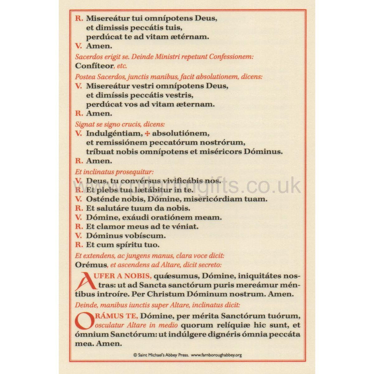 Prayers at the Foot of the Altar, A5 Size Laminated Altar Card Printed ...