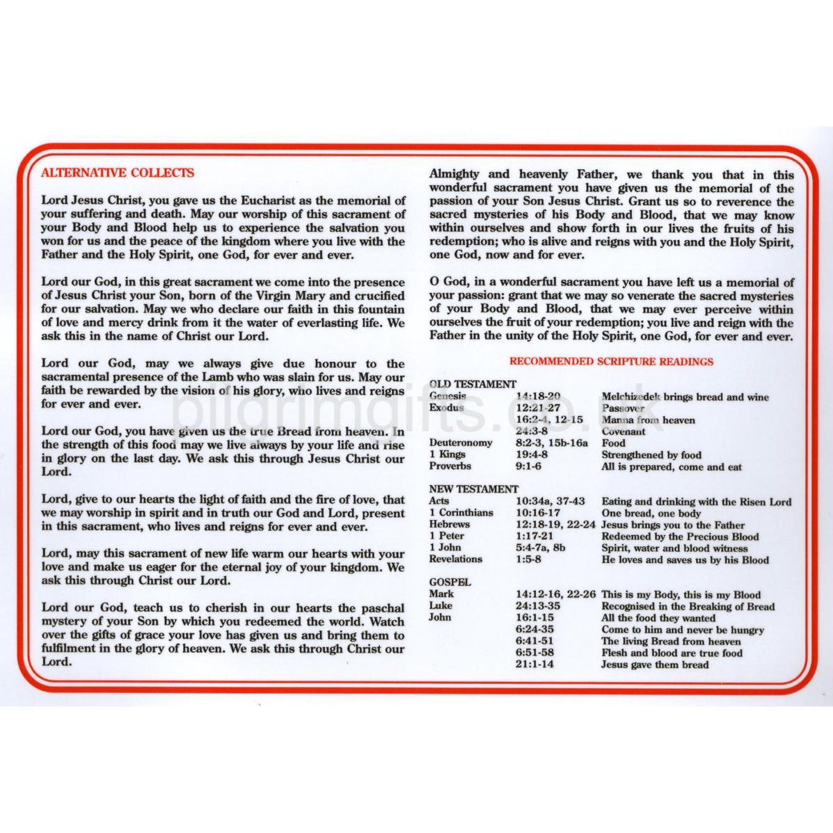 The Rite of Exposition & Benediction Celebrant's Card, Printed On Both ...