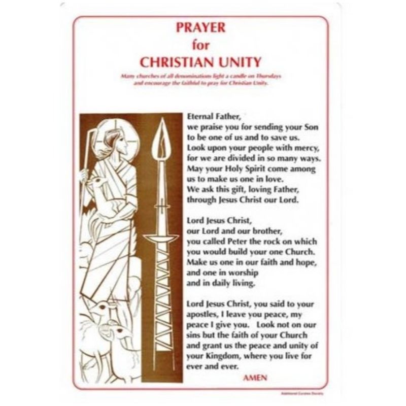 Prayer For Christian Unity, A4 Size Laminated Card | Pilgrim Shop ...