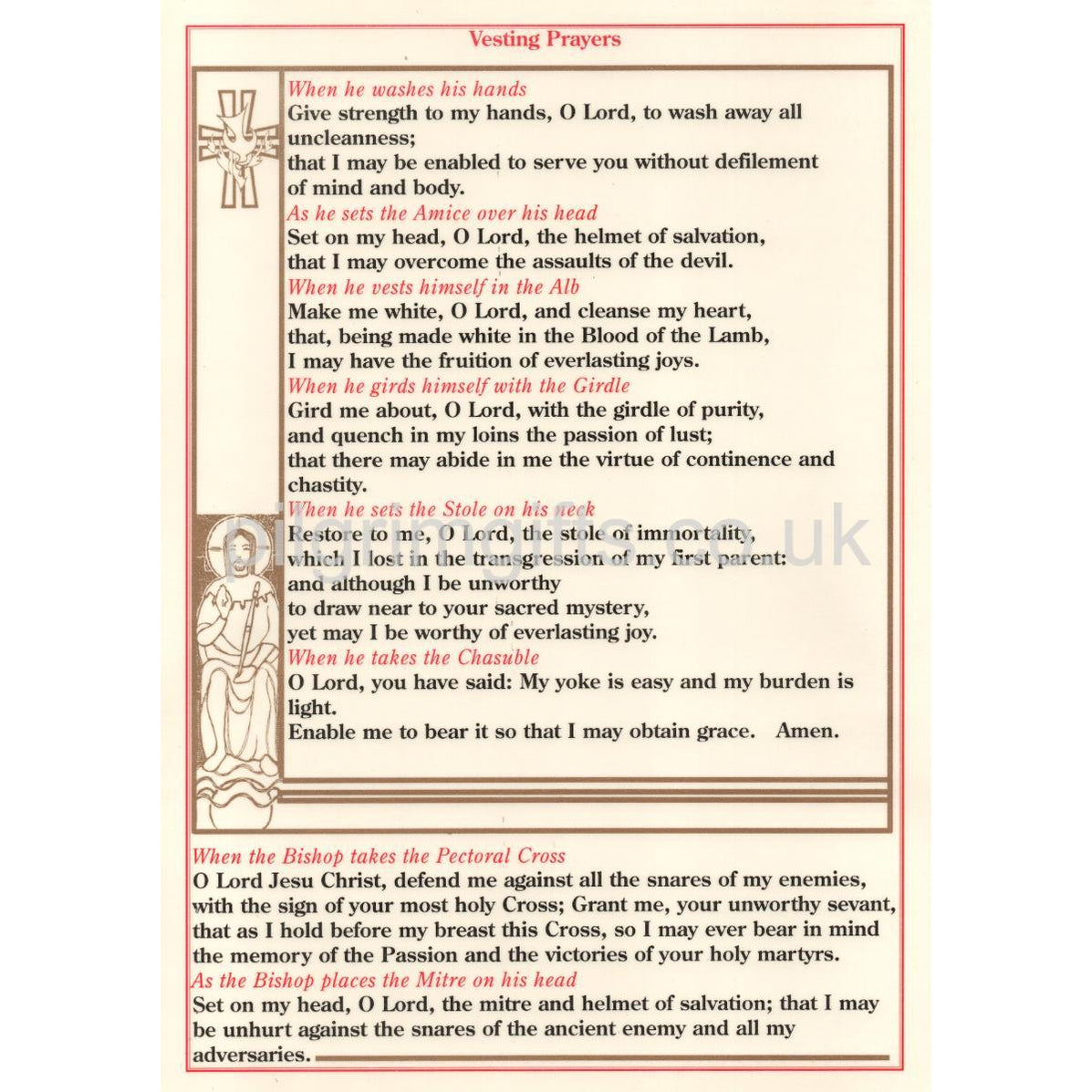 Vesting Prayers, A4 Size Laminated Altar Card | Pilgrim Shop Walsingham ...