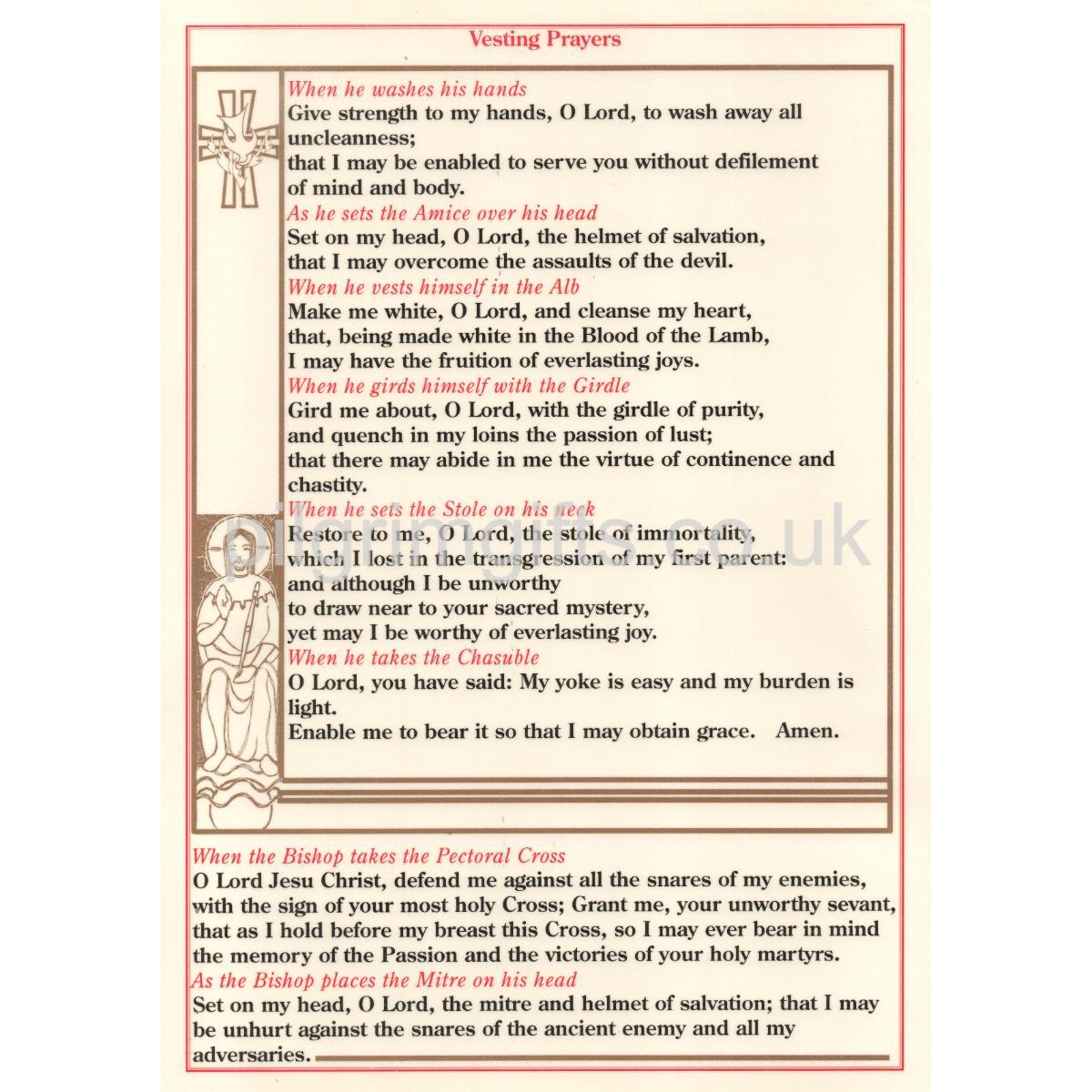 Vesting Prayers, A4 Size Laminated Altar Card | Pilgrim Shop Walsingham ...
