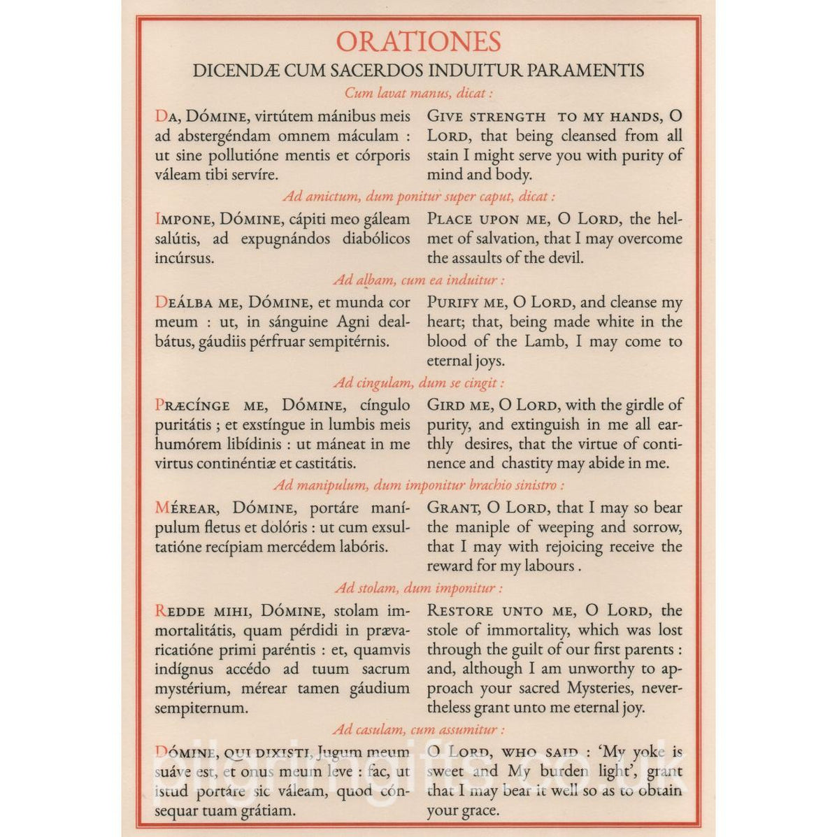 Vesting Prayers In Latin and English, For a Priest Celebrant, A4 Size ...