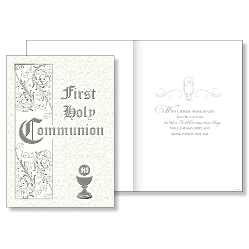 First Holy Communion, Handcrafted Parchment Silver Foil Embossed ...