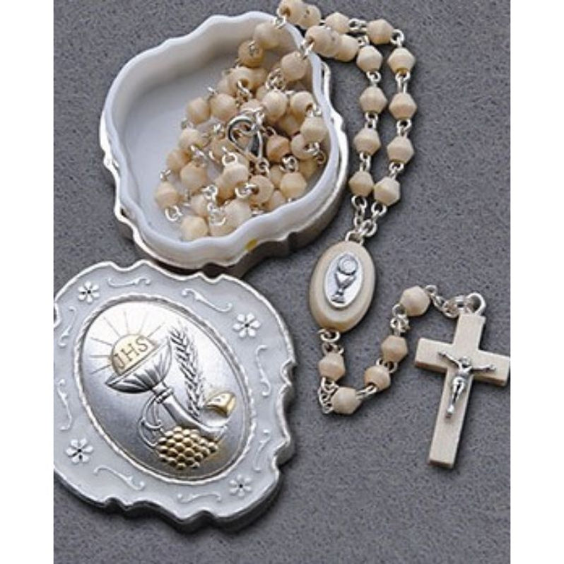 First Holy Communion Olive Wood Rosary, With Enamelled Metal ...