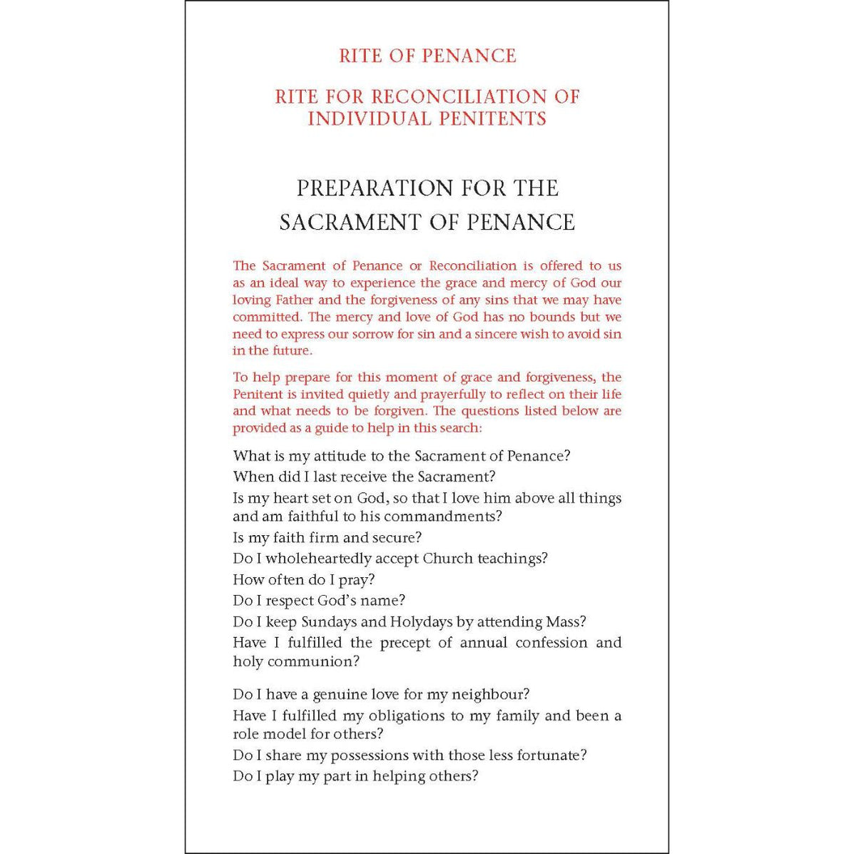 Rite of Penance, Laminated Leaflet Pack of 10 by CTS Books | Pilgrim ...