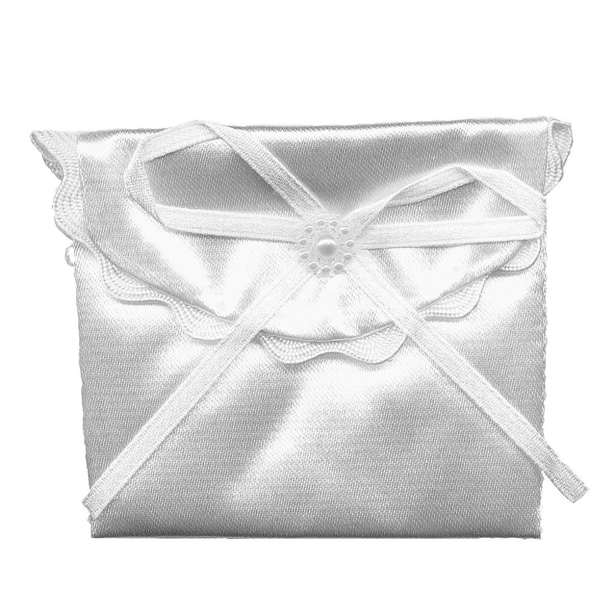 First Holy Communion Rosary Purse, White Satin With Bow & Pearls ...